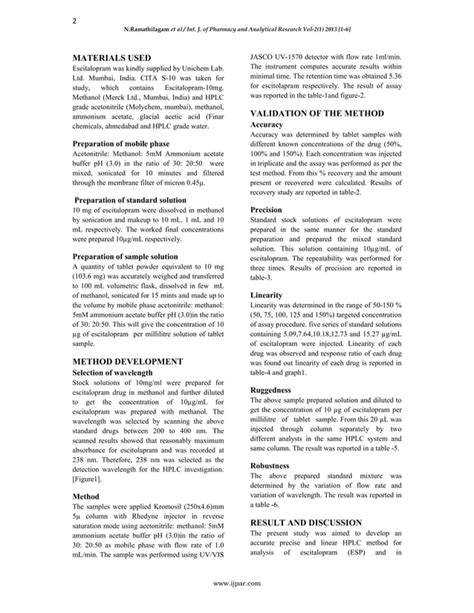 Development And Validation Of Hplc Method For The Estimation Of Escitalopram Oxalate In Tablets