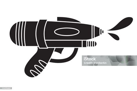 벡터 플라스틱 어린이 장난감 물총 모양 아이콘은 흰색 배경에 고립되어 있습니다 블랙 실루엣 여름 권총 요소 송크란 축제 전통