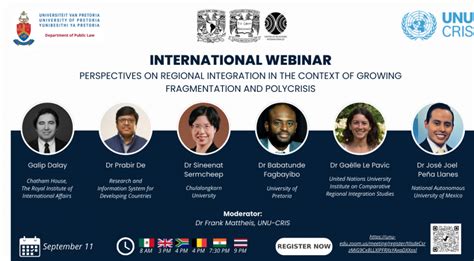 Registration International Webinar Perspectives On Regional Integration In The Context Of