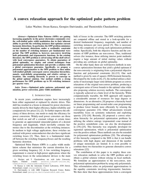 Pdf A Convex Relaxation Approach For The Optimized Pulse Pattern Problem