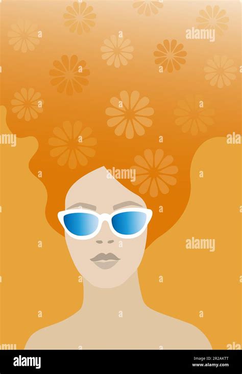 Woman With Sunglasses And Flowers In Hair Retro Hippie Style Stock