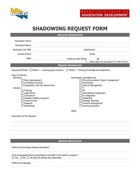 Fillable Online Association Development Shadowing Request Fax Email