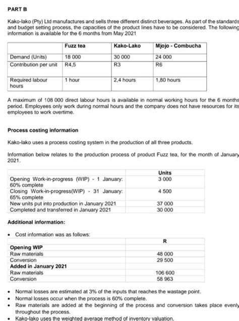 Solved B Calculate The Optimal Production Mix Of