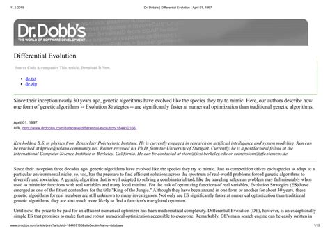 Pdf Differential Evolution Numerical Optimization Made Easy