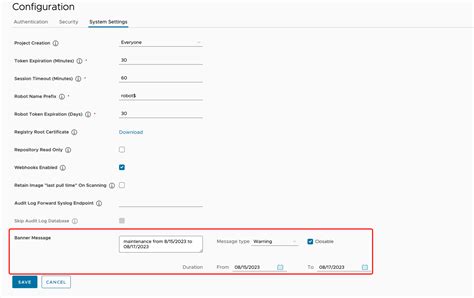 Harbor Docs Configure Global Settings