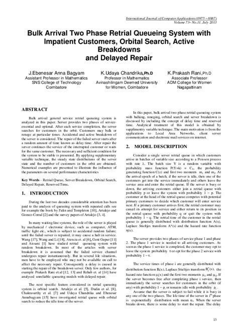 Pdf Bulk Arrival Two Phase Retrial Queueing System With Impatient Customers Orbital Search