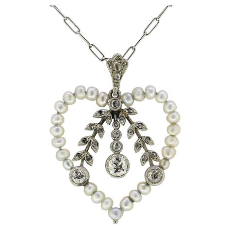 Edwardian Pearl And Diamond Heart Necklace For Sale At 1stdibs
