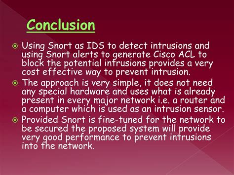 Network Intrusion Prevention By Configuring Acls On The Routers Based On Snort Ids Alerts Ppt