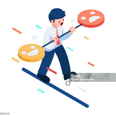 행복과 슬픈 감정의 균형을 맞추는 아이소메트릭 사업가 3차원 형태에 대한 스톡 벡터 아트 및 기타 이미지 3차원 형태 Mental Wellbeing 감정 Istock