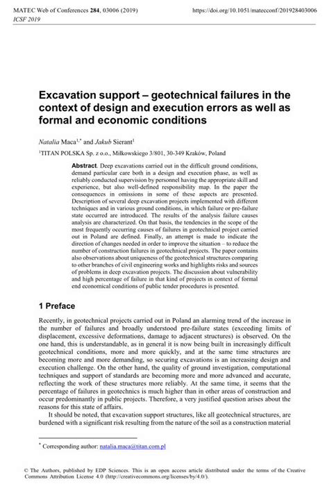 Pdf Excavation Support Geotechnical Failures In The Context