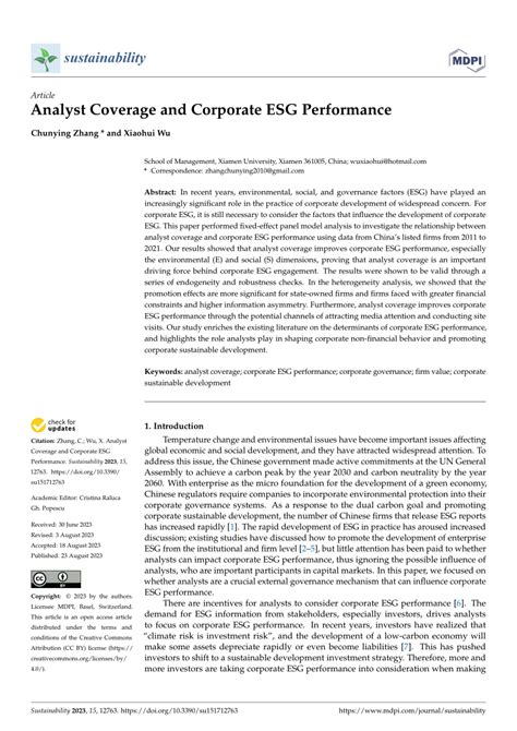 Pdf Analyst Coverage And Corporate Esg Performance