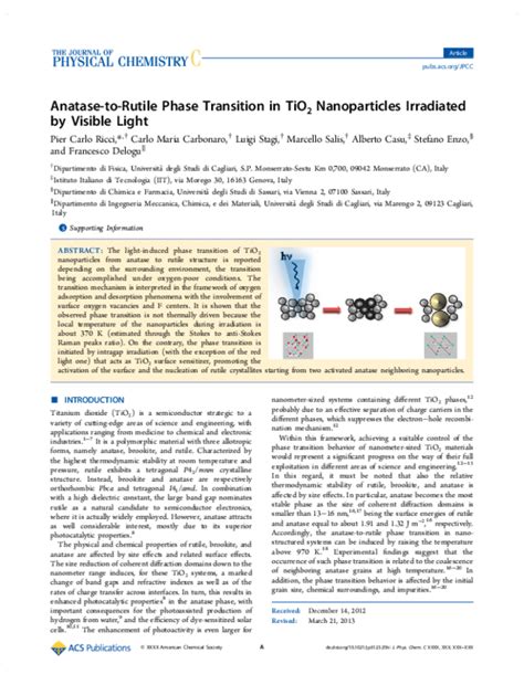 Pdf Anatase To Rutile Phase Transition In Tio2 Nanoparticles Irradiated By Visible Light