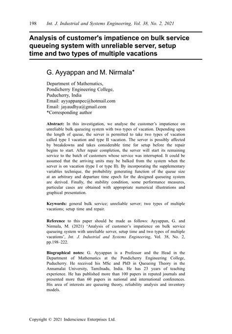Pdf Analysis Of Customers Impatience On Bulk Service Queueing System