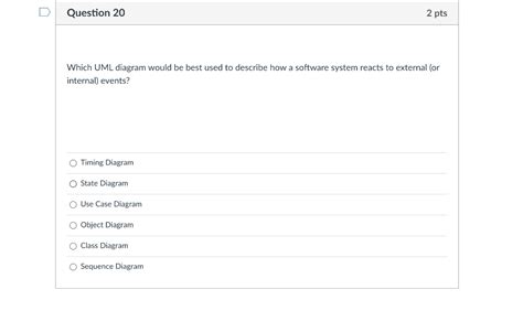 Solved Question 20 2 Pts Which Uml Diagram Would Be Best