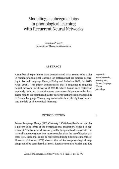 Pdf Modelling A Subregular Bias In Phonological Learning With Recurrent Neural Networks