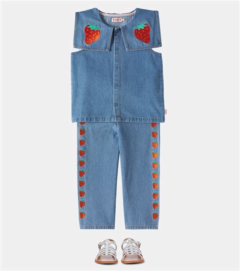 Strawberries Denim Blouse In Blue Tinycottons Mytheresa