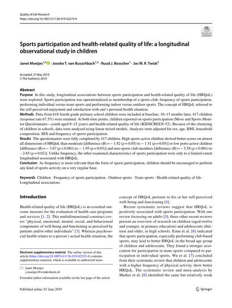 Pdf Sports Participation And Health Related Quality Of Life A Longitudinal Observational