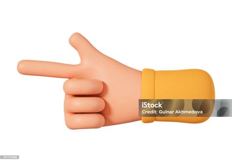 흰색 배경에 격리된 측면 3d 그림을 가리키는 손가락으로 손 제스처 측면에 보여주는 3d 만화 인간의 손 가리키기에 대한 스톡 사진 및 기타 이미지 Istock