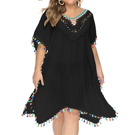 Swsmclt Womens Plus Size Swim Cover Up Dress Tassel Crochet Swimsuit
