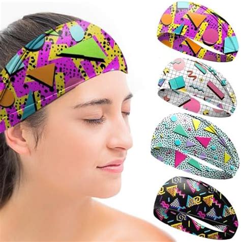 Neon Headbands 90s 80s Outfit For Women 4pcs Elastic