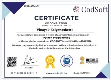 Vinayak Kalyanashetti On Linkedin Codsoft Greatlearning