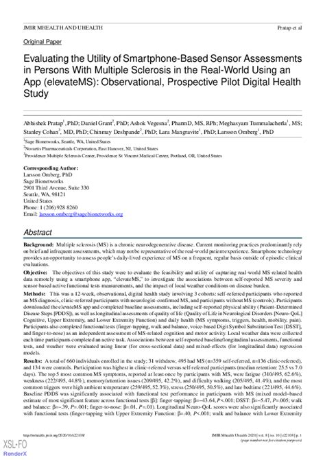 Pdf Evaluating The Utility Of Smartphone Based Sensor Assessments In Persons With Multiple