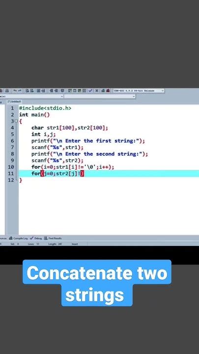 C Program To Concatenate Two Strings Without Using Library Functioncoding Youtube