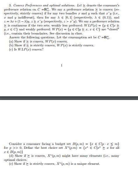 Solved 3 Convex Preferences And Optimal Solutions