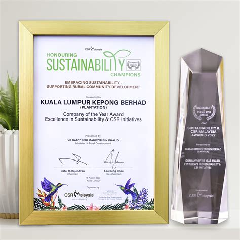 Klk Received Company Of The Year Award For Excellence In Sustainability And Csr Initiatives