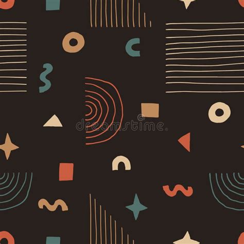 Seamless Pattern Of Simple Geometric Shapes Vector Illustration Stock