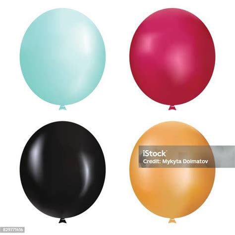 현실적인 풍선 벡터 일러스트 레이 션을 설정합니다 큼 및 절연 다채로운 헬륨 풍선의 그룹 개체 그룹에 대한 스톡 벡터 아트 및 기타 이미지 개체 그룹 고무 공기 주입