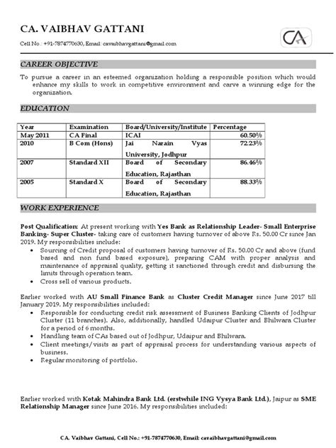 cv ca vaibhav gattani pdf banks economies