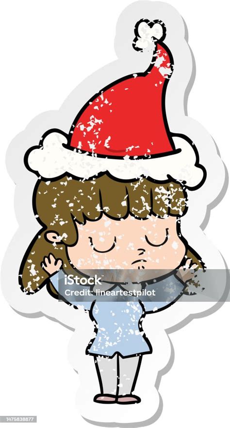 산타 모자를 쓴 무관심한 여자의 손으로 그린 고민 스티커 만화 낙서 드로잉에 대한 스톡 벡터 아트 및 기타 이미지 낙서 드로잉 눈 신체 부분 닫은 Istock