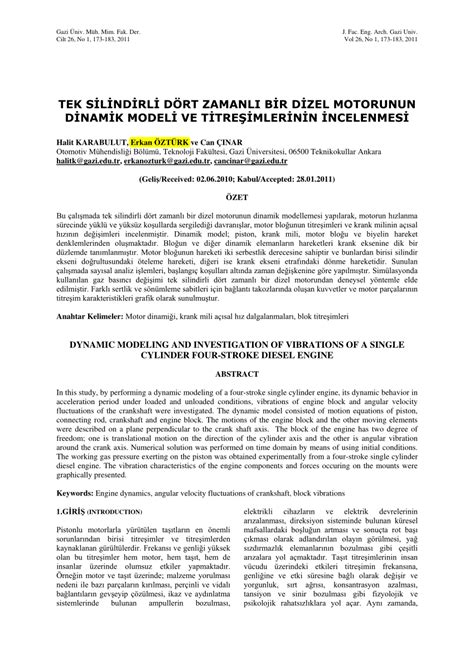 Pdf Dynamic Modeling And Investigation Of Vibrations Of A Single Cylinder Four Stroke Diesel