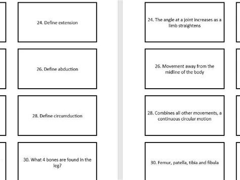 GCSE OCR PE Flashcards Skeletal System Revision Teaching Resources