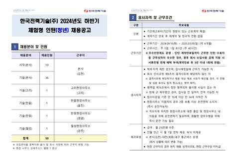 한국전력기술kepco 채용공고 2024년도 하반기 체험형 청년 인턴 채용공고 2024년 채용