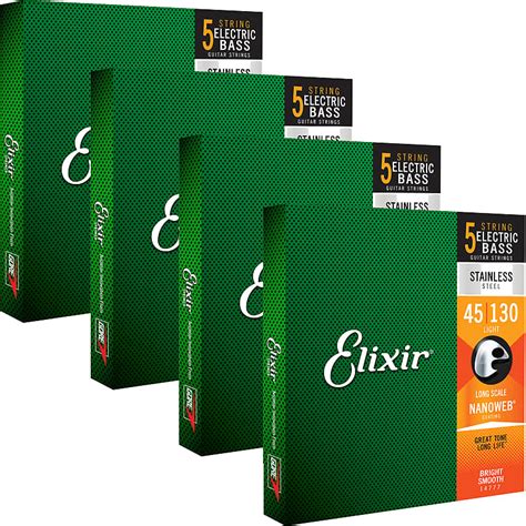 4 sets elixir 14777 nanoweb long scale 5 string electric bass reverb