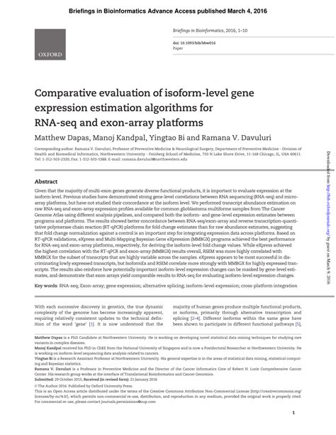 Pdf Comparative Evaluation Of Isoform Level Gene Expression