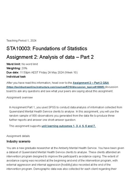 Assignment 2 Analysis Of Data Part 2 Teaching Period 1 2024