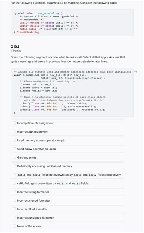 For The Following Questions Assume A 32 Bit Machine