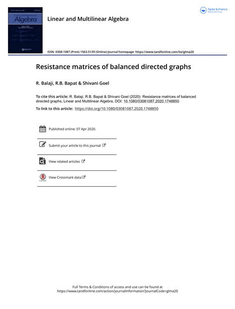 Pdf Resistance Matrices Of Balanced Directed Graphs