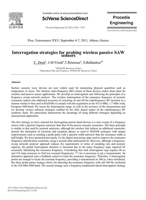 Pdf Interrogation Strategies For Probing Wireless Passive Saw Sensors