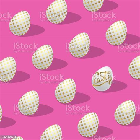 트렌디 한 템플릿 부활절 인사말 카드 밝은 분홍색 배경과 그림자에 황금 점 계란 패턴 3차원 형태에 대한 스톡 벡터 아트 및 기타 이미지 3차원 형태 개념 실재론