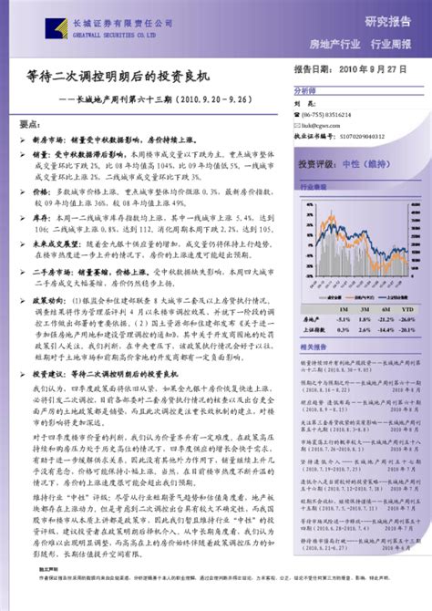 长城地产周刊第六十三期：等待二次调控明朗后的投资良机