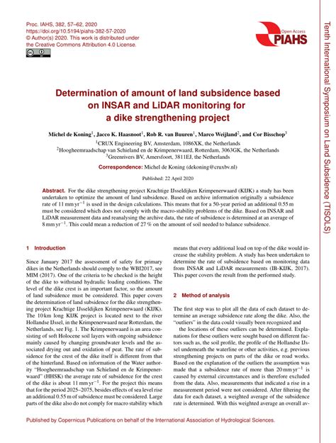Pdf Determination Of Amount Of Land Subsidence Based On Insar And Lidar Monitoring For A Dike