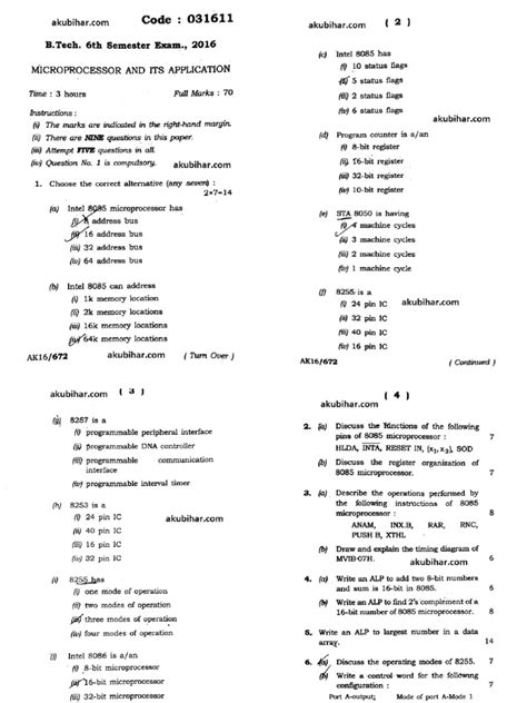 Btech Ee 6 Sem Microprocessor And Its Application 031611 2016 Pdf
