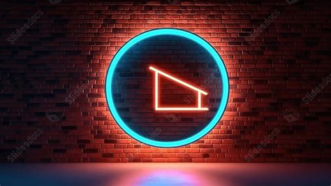 무료 네온 타원 조명 프레임이 있는 벽돌 벽 앞에 닫힌 기호 3d 렌더링 Ppt 배경 Slidesdocs