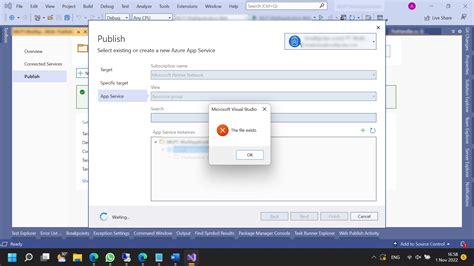 Visual Studio Create Publish Profile To Azure App Service Throw The