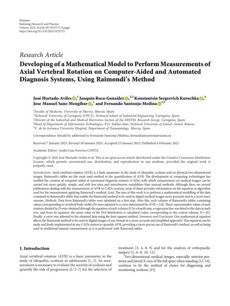 Pdf Developing Of A Mathematical Model To Perform Measurements Of Axial Vertebral Rotation On
