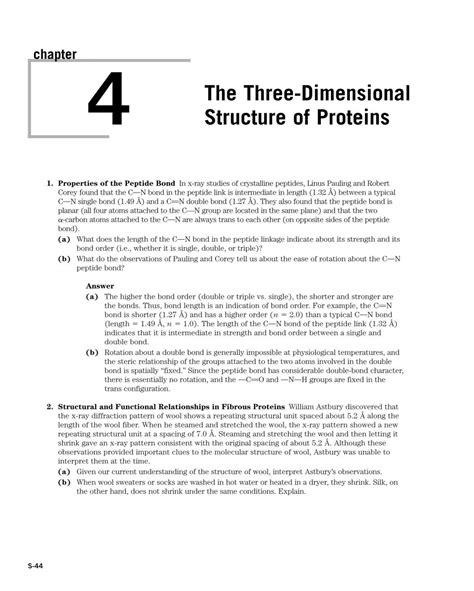 The Three Dimensional Structure Of Proteins Chapter 4